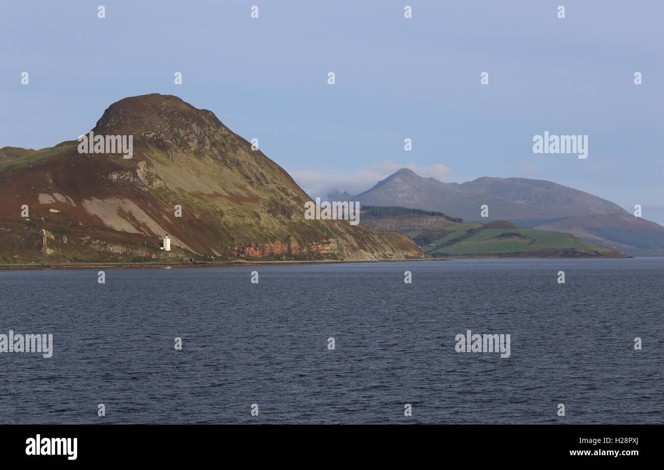 East coast of Holy Isle and Goatfell Arran Scotland September 2016 ...