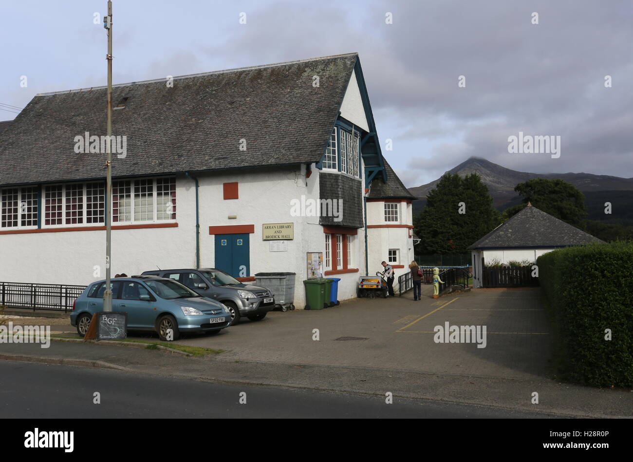 Exterior of Arran library and Brodick Hall Isle of Arran Scotland ...