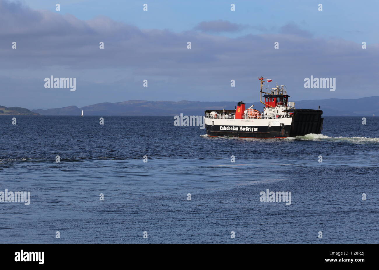 Calmac Ferry MV Loch Tarbet departing Lochranza Isle of Arran Scotland ...