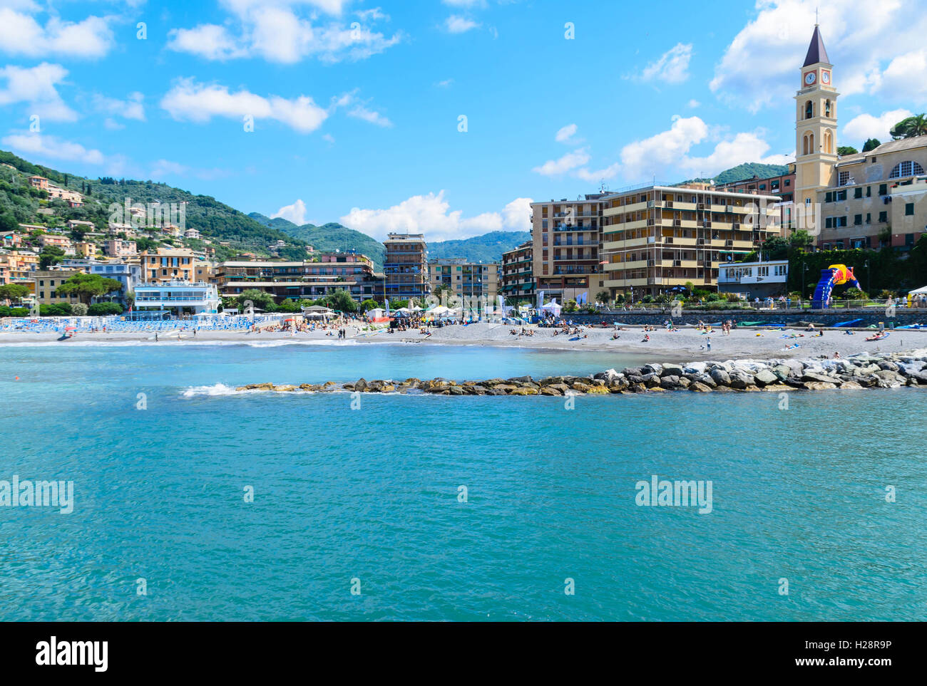 Surfers on the beach of the Ligurian resort of Recco Italy Stock Photo ...