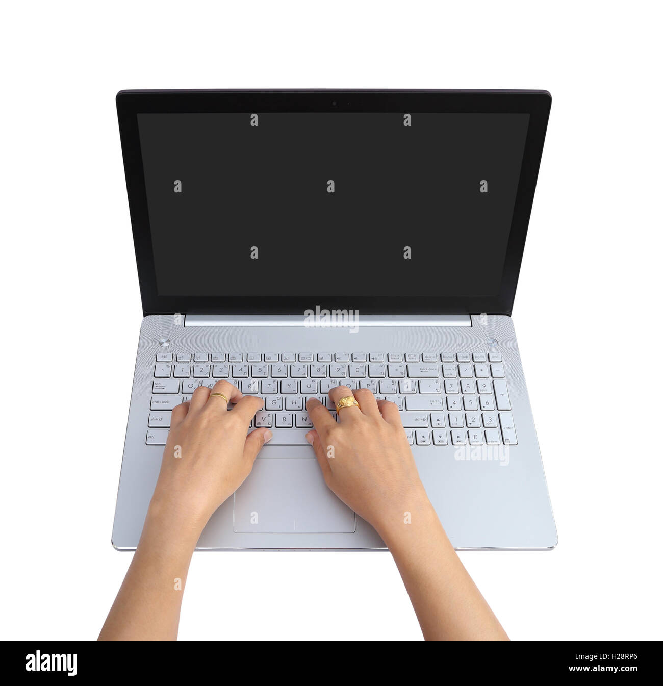 Woman worker using laptop pc Cut Out Stock Images & Pictures - Alamy