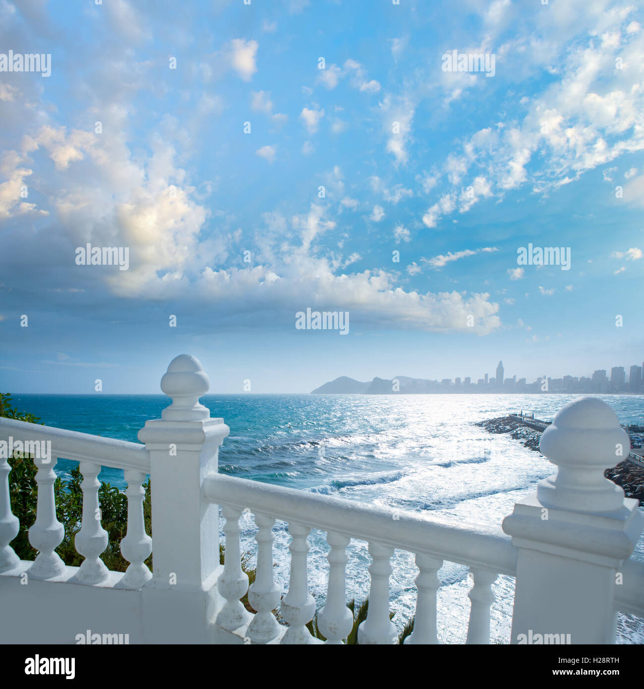 Benidorm balcon del Mediterraneo sea from white balustrade Stock Photo ...