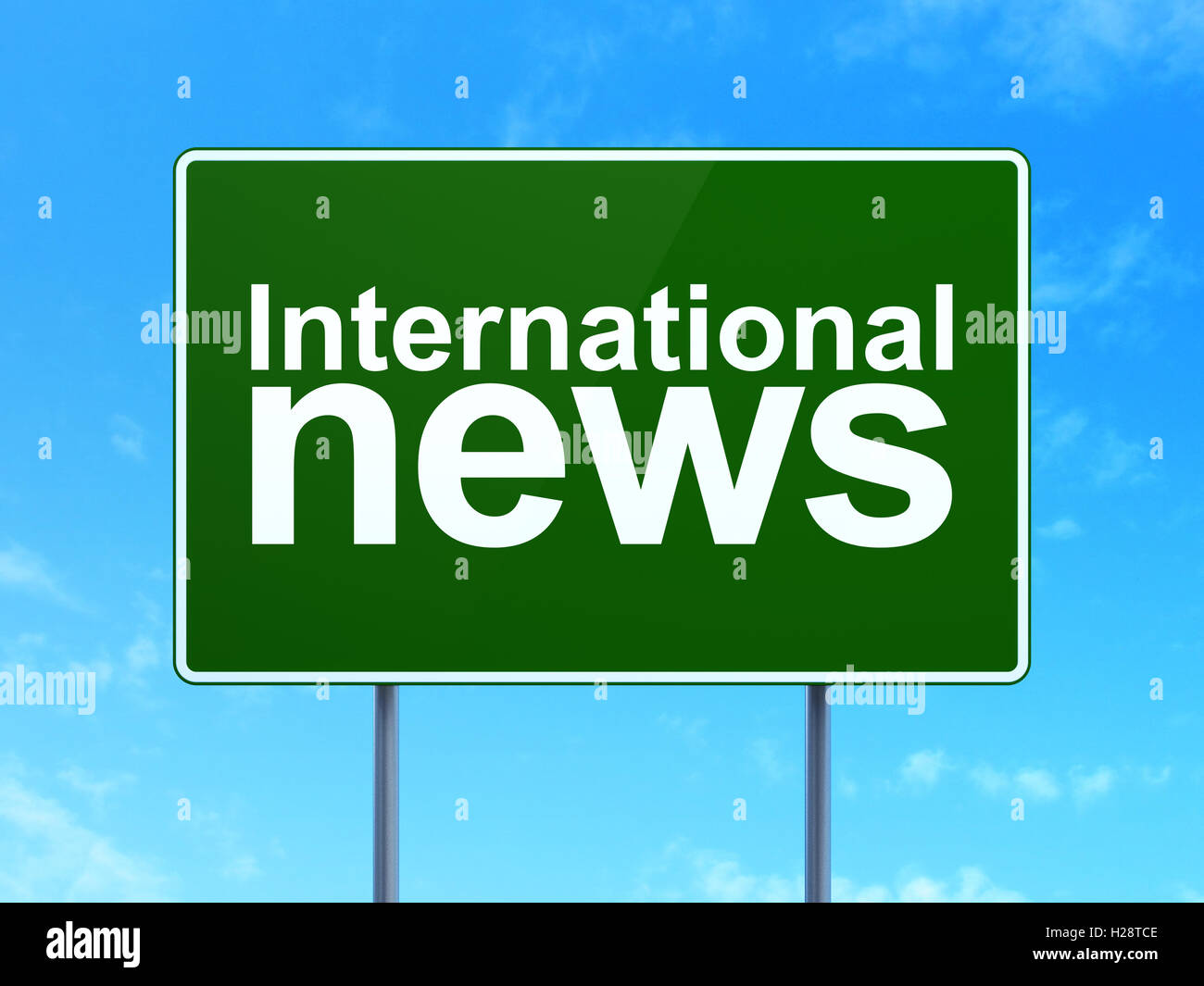 News concept: International News on road sign background Stock Photo ...