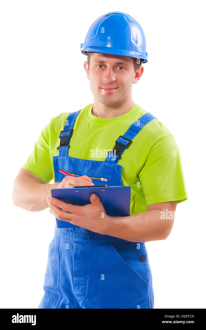 young worker writing in clipboard Stock Photo - Alamy