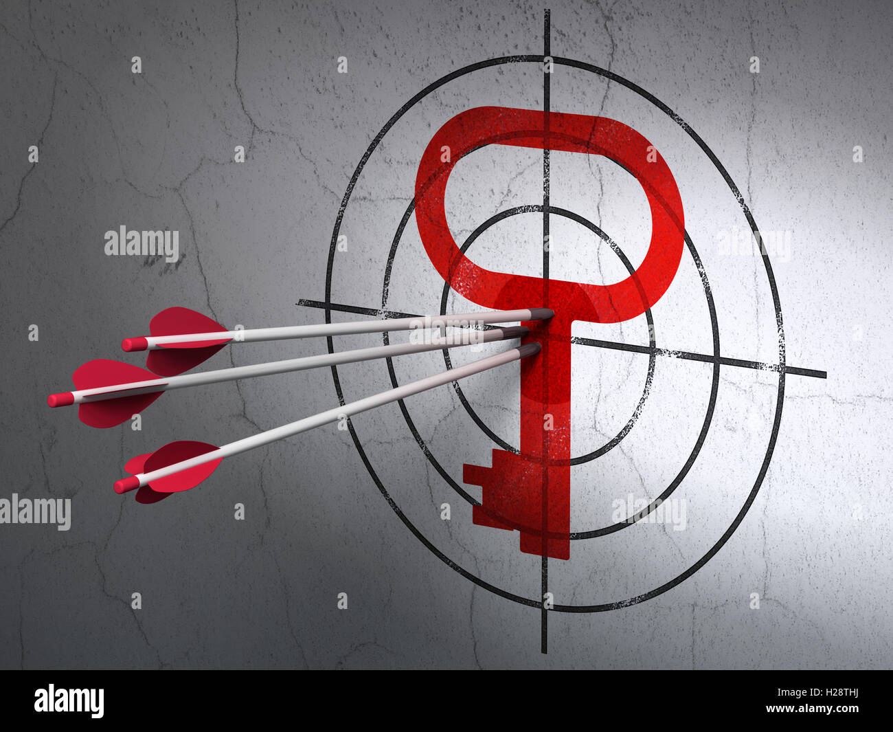 Protection concept: arrows in Key target on wall background Stock Photo ...