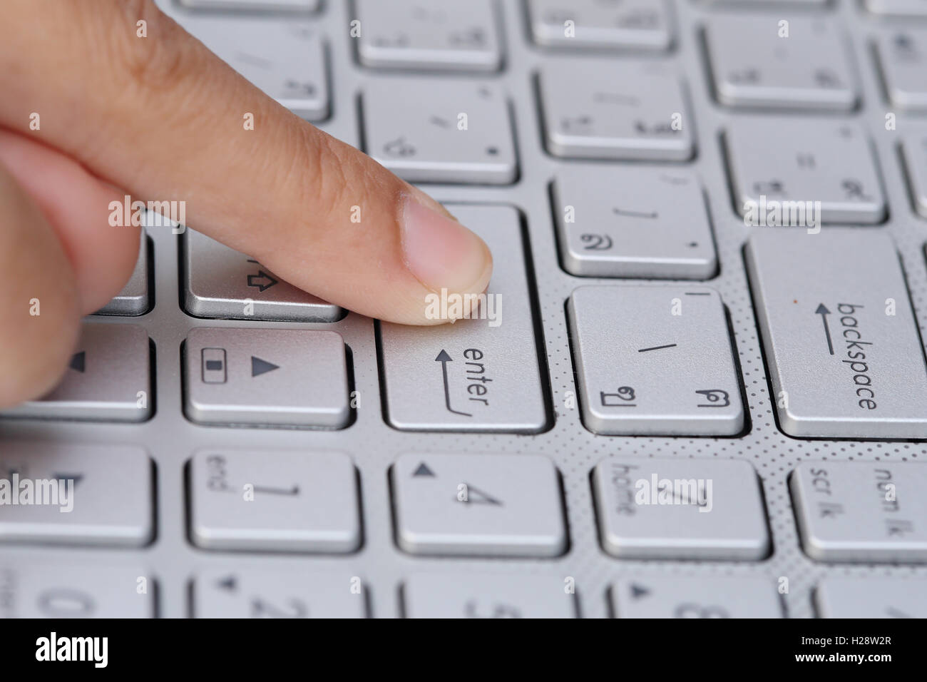 finger pushing the button of keyboard Stock Photo - Alamy