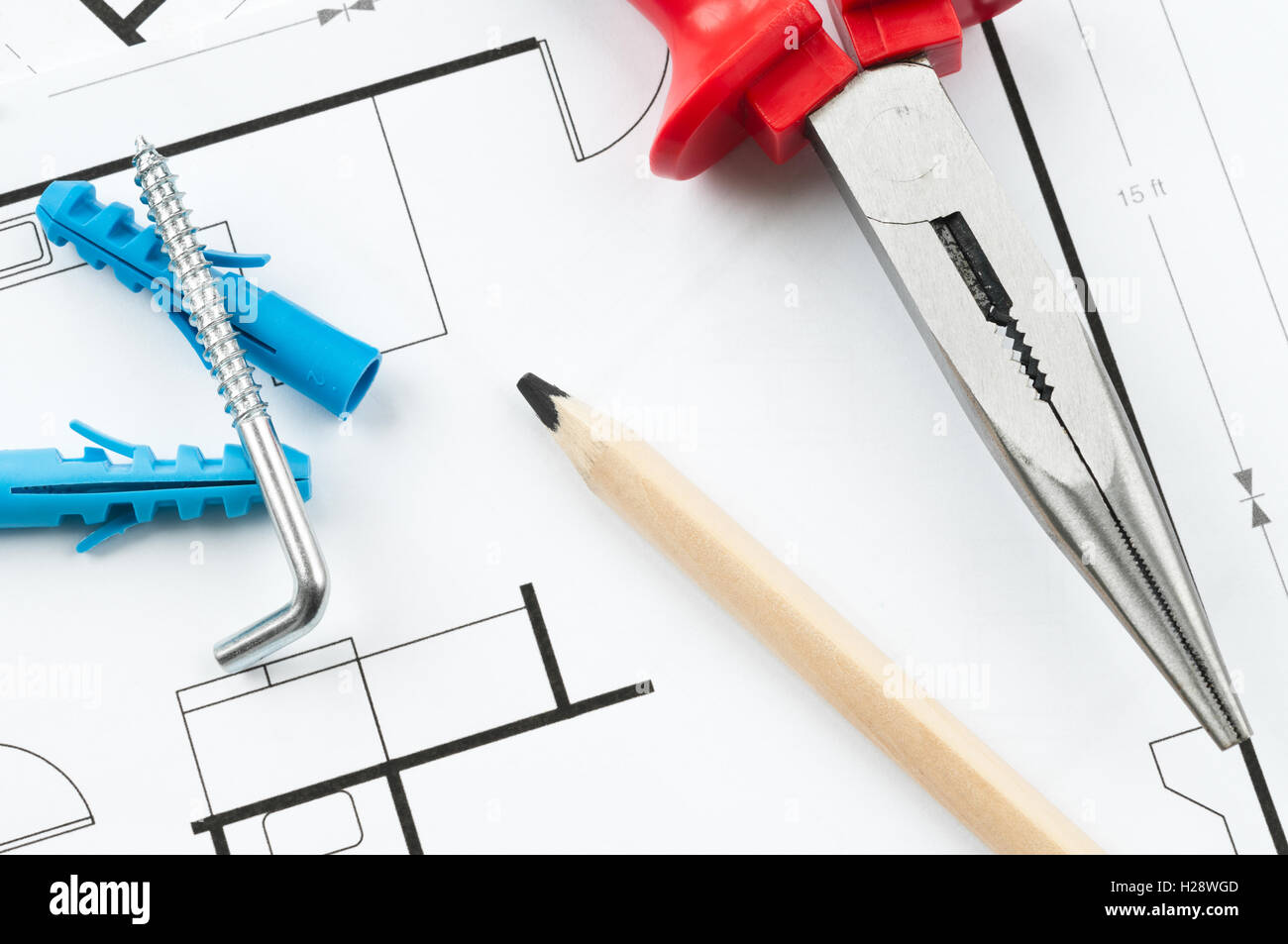 Construction Plan Tools Stock Photo - Alamy
