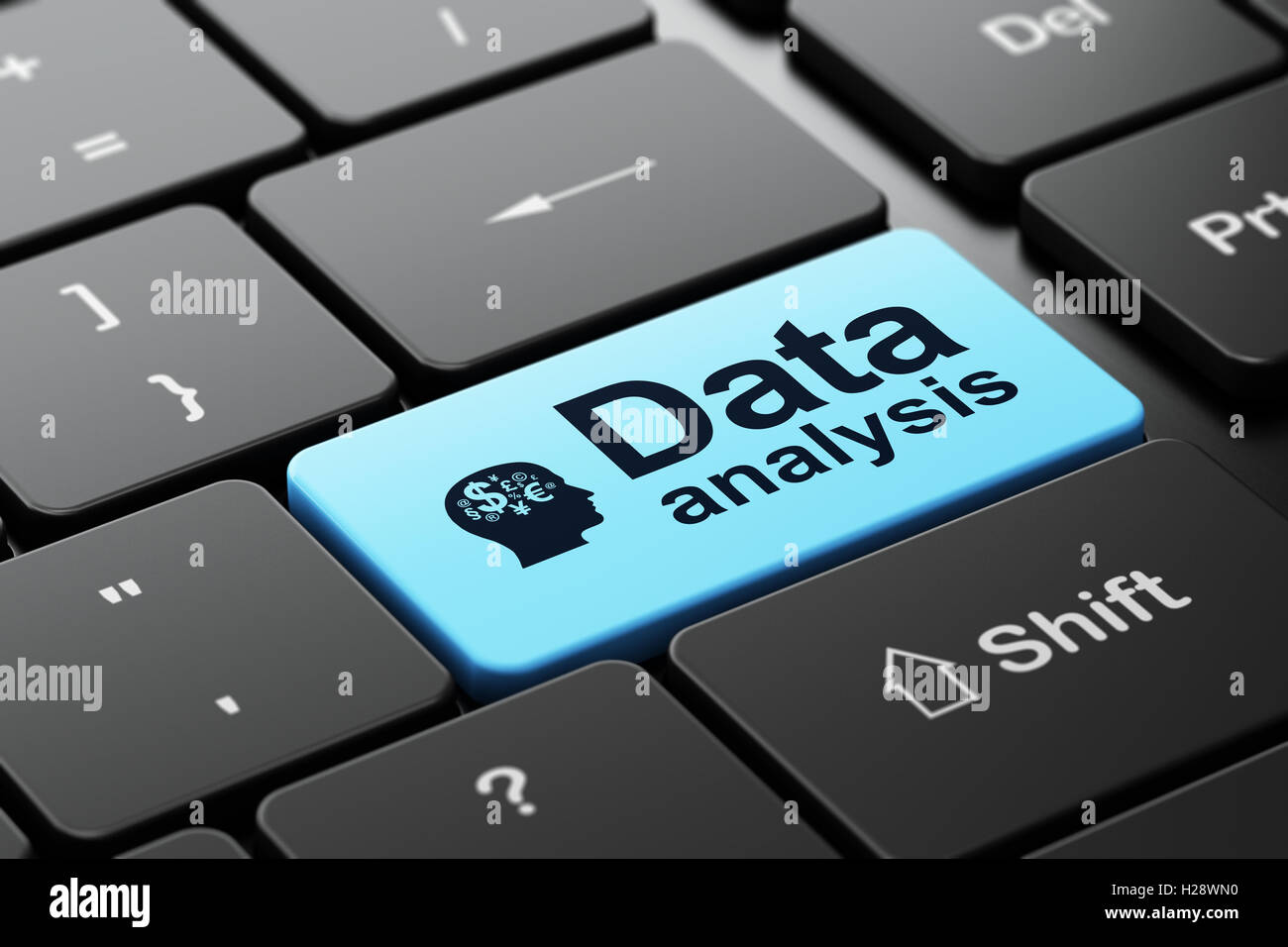 Data concept: Head With Finance Symbol and Data Analysis on computer ...