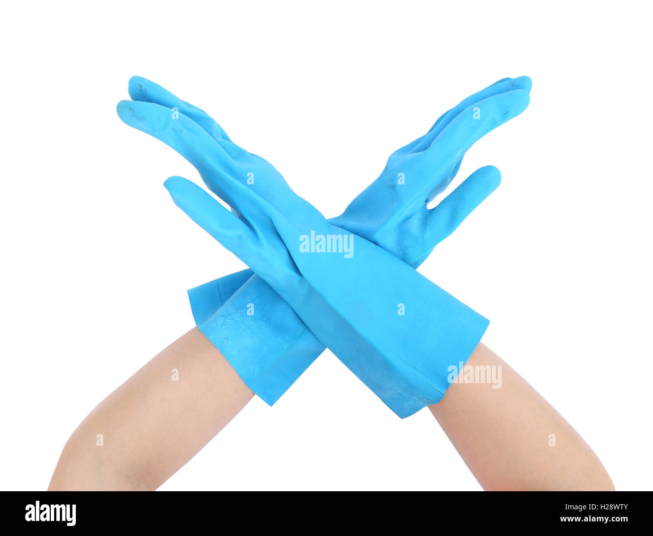 hand with gloves and stopping on white background Stock Photo - Alamy