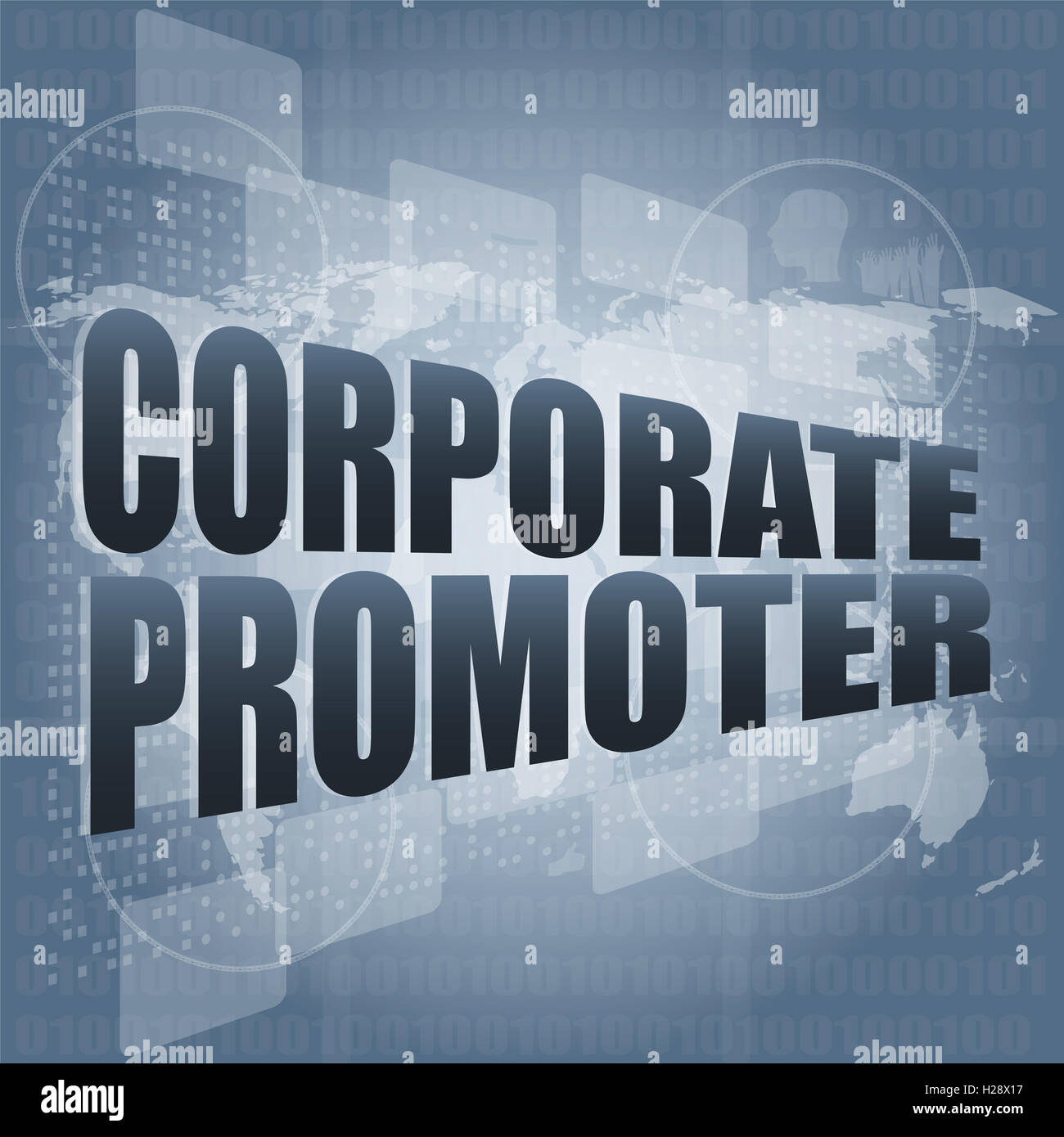 corporate promoter words on digital screen with world map Stock Photo ...