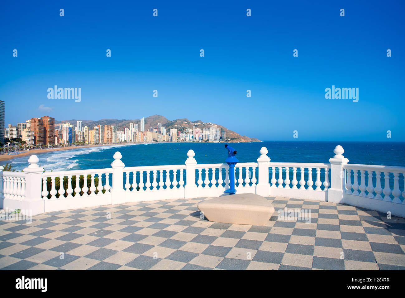 Benidorm balcon del Mediterraneo sea from white balustrade Stock Photo ...