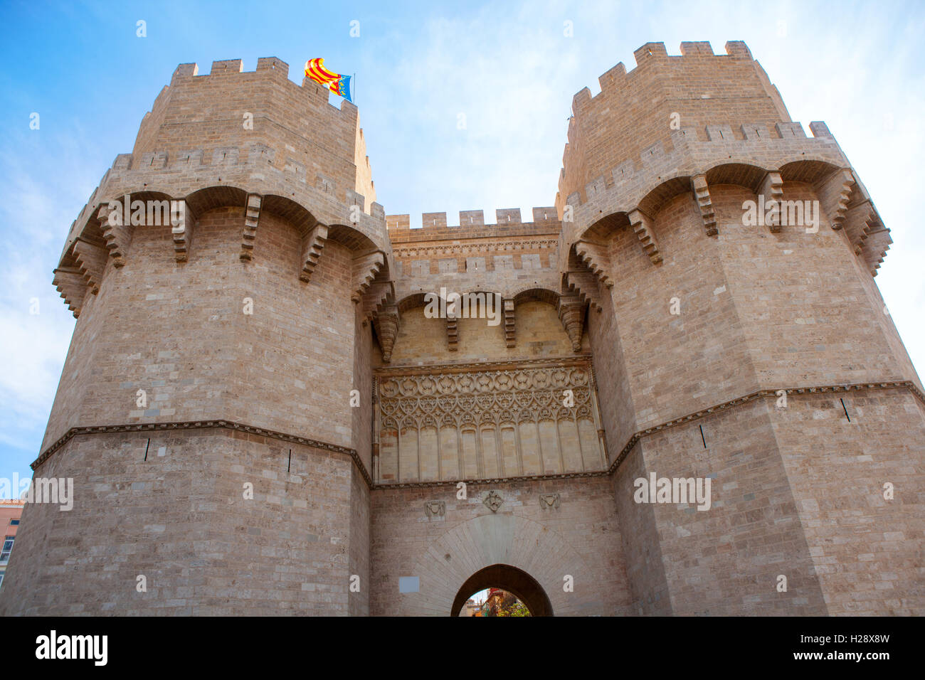 Valencia Torres de Serrano towers in Spain Stock Photo - Alamy