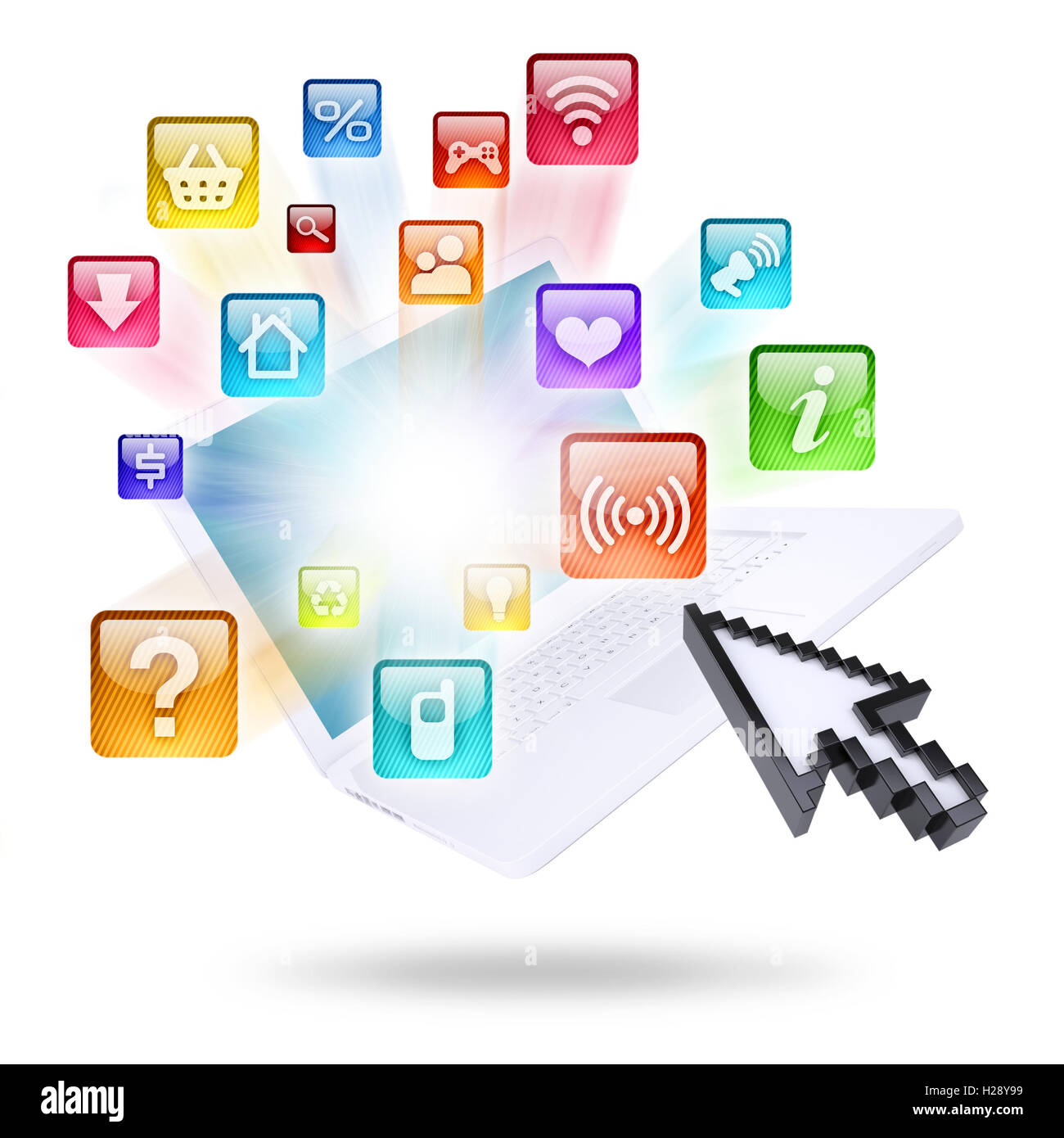 Laptop and application icons Stock Photo - Alamy