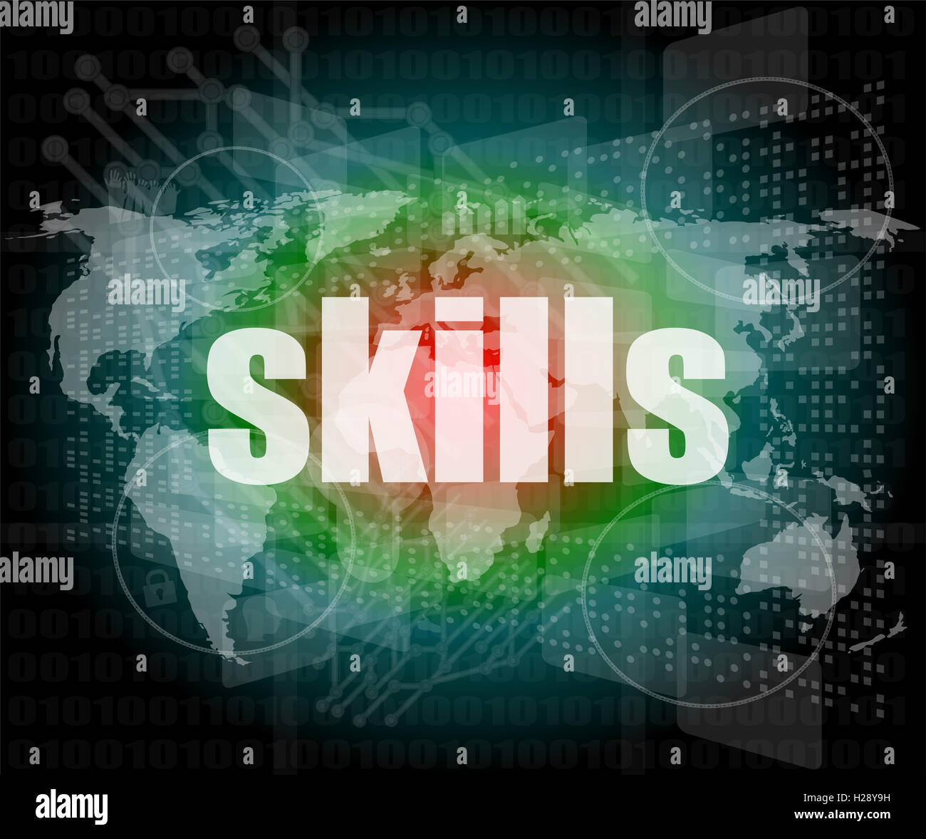 Education concept: word skills on digital touch screen background Stock ...