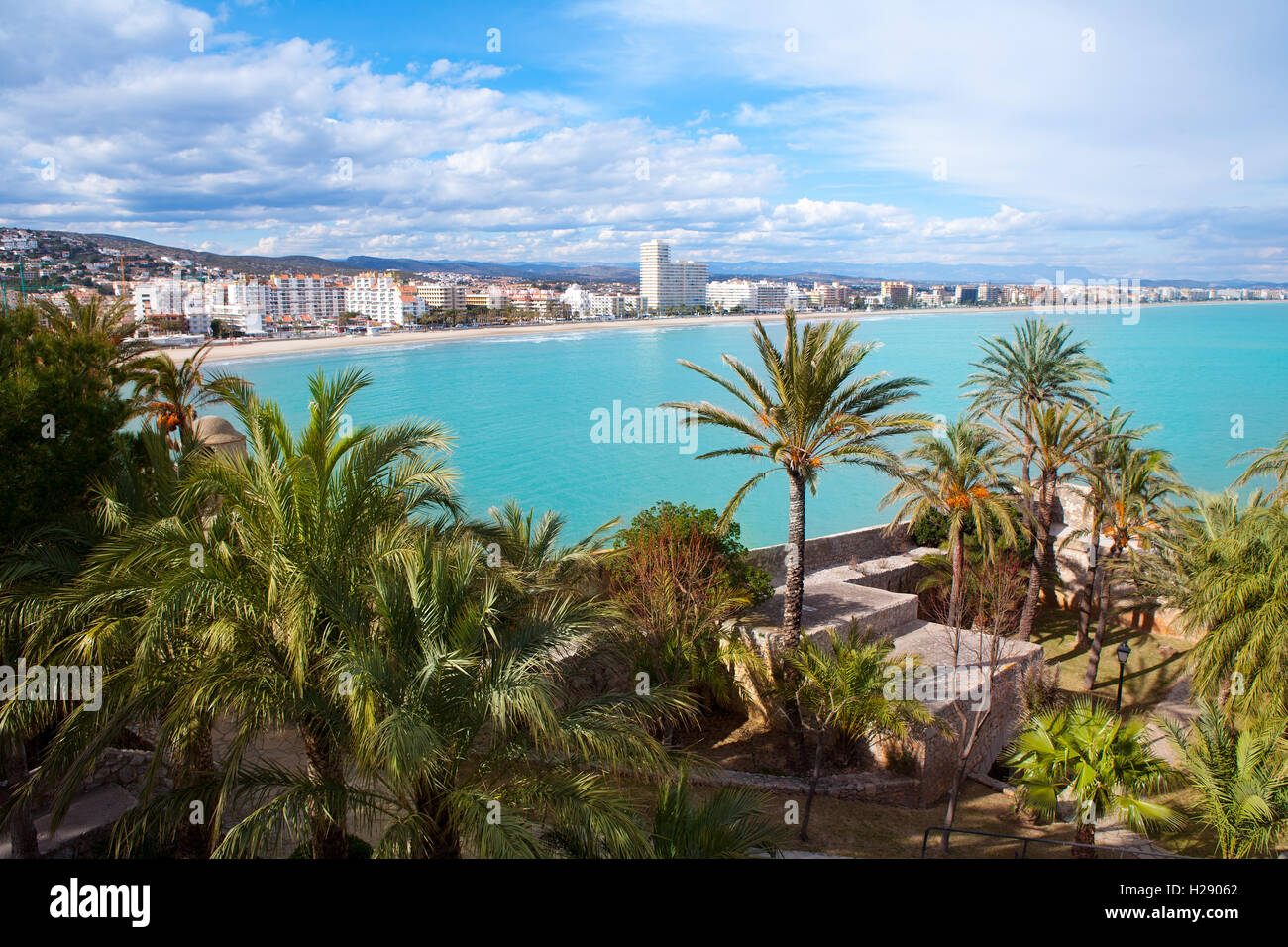 Peniscola beach and Village aerial view in Castellon Spain Stock Photo ...
