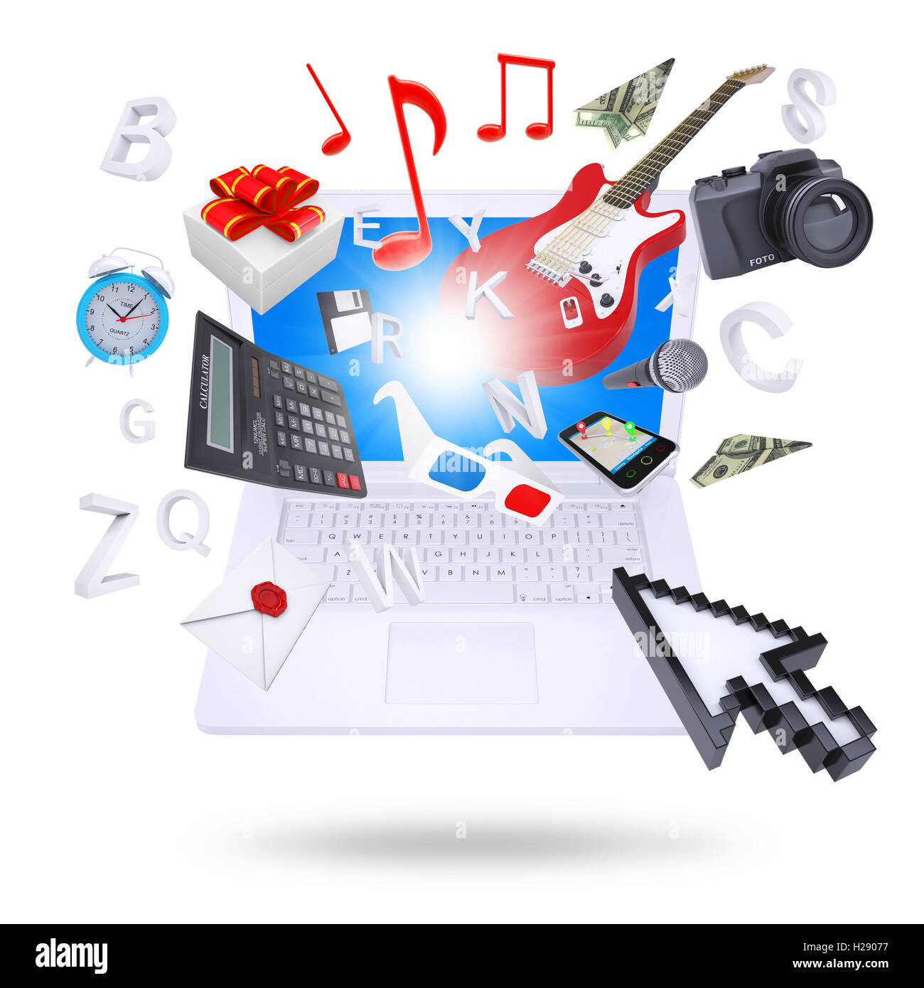 Laptop and multimedia objects Stock Photo - Alamy