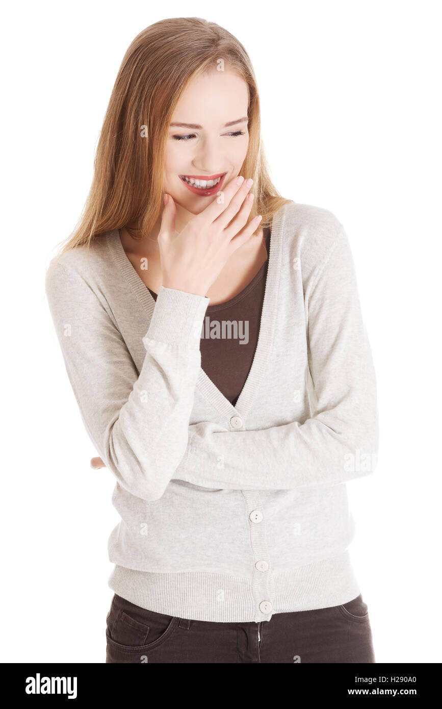 Beautiful casual woman laughing Stock Photo - Alamy