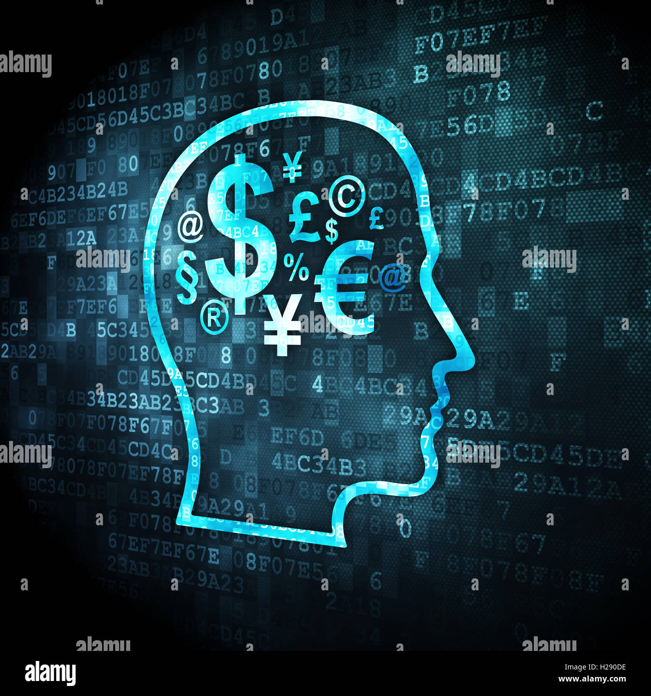 Business concept: Head With Finance Symbol on digital background Stock ...