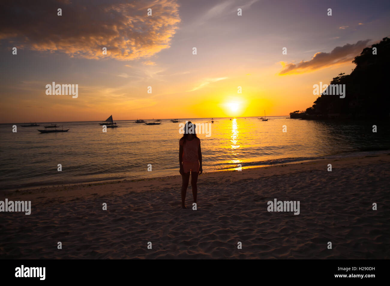 Colorful bright sunset on the island Boracay, Philippines Stock Photo - Alamy