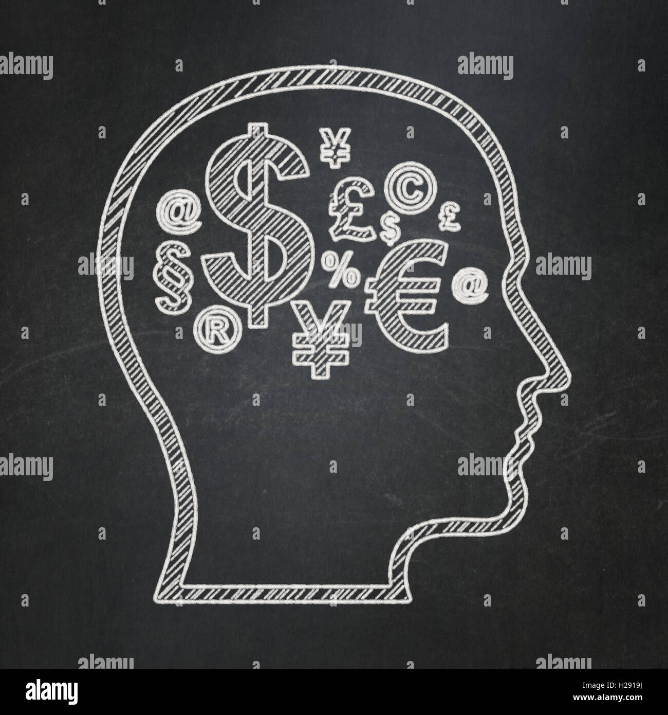Education concept: Head With Finance Symbol on chalkboard background ...