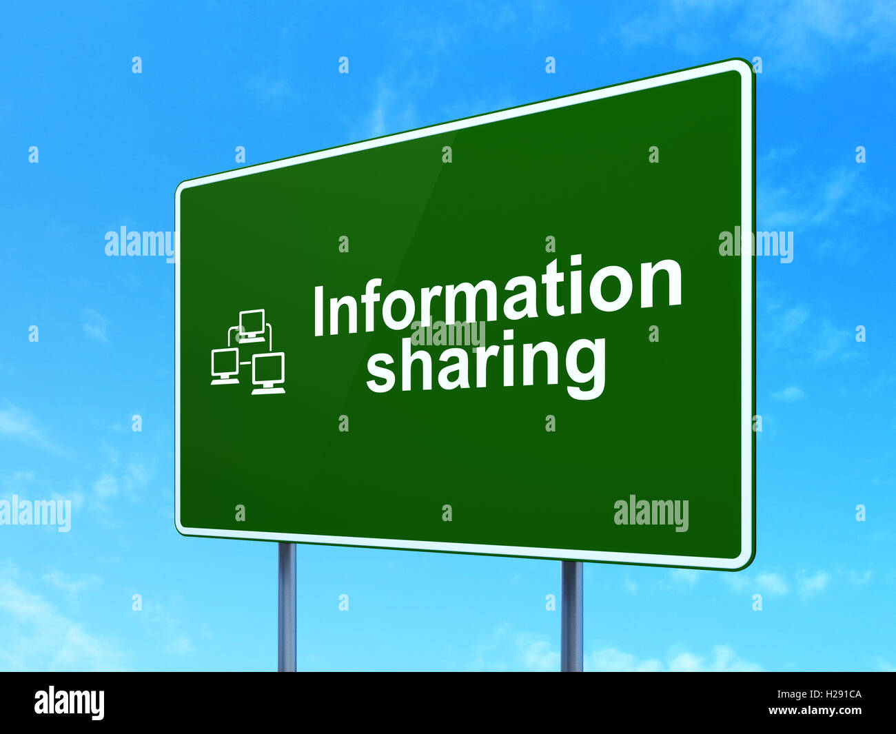 Data concept: Information Sharing and Lan Computer Network on road sign ...