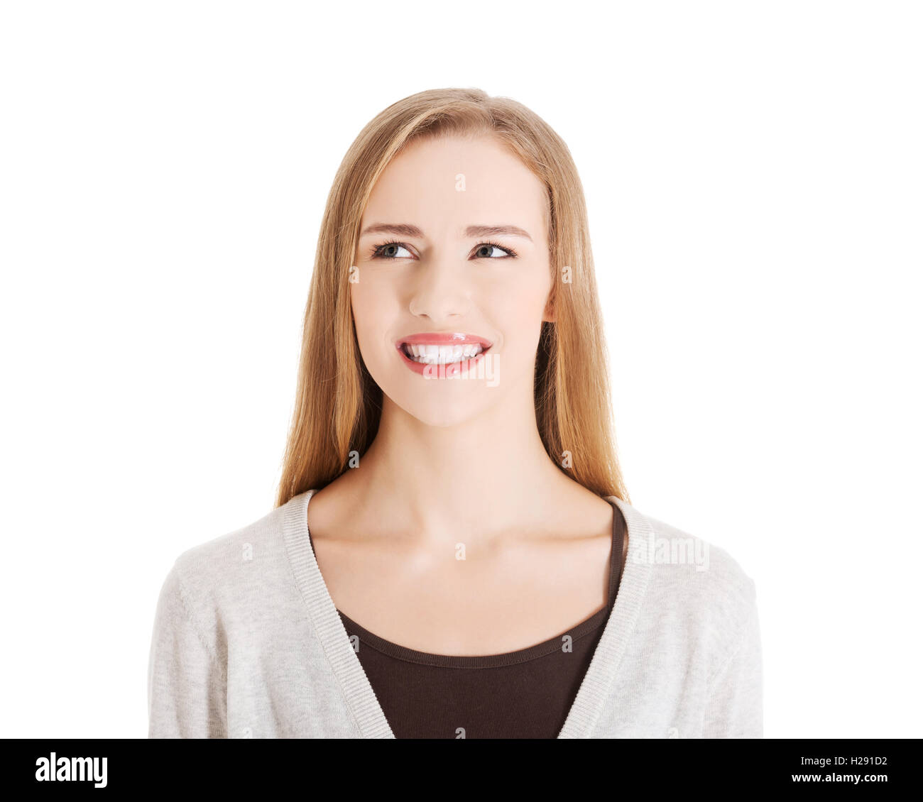 Portrait of beautiful woman looking up Stock Photo - Alamy