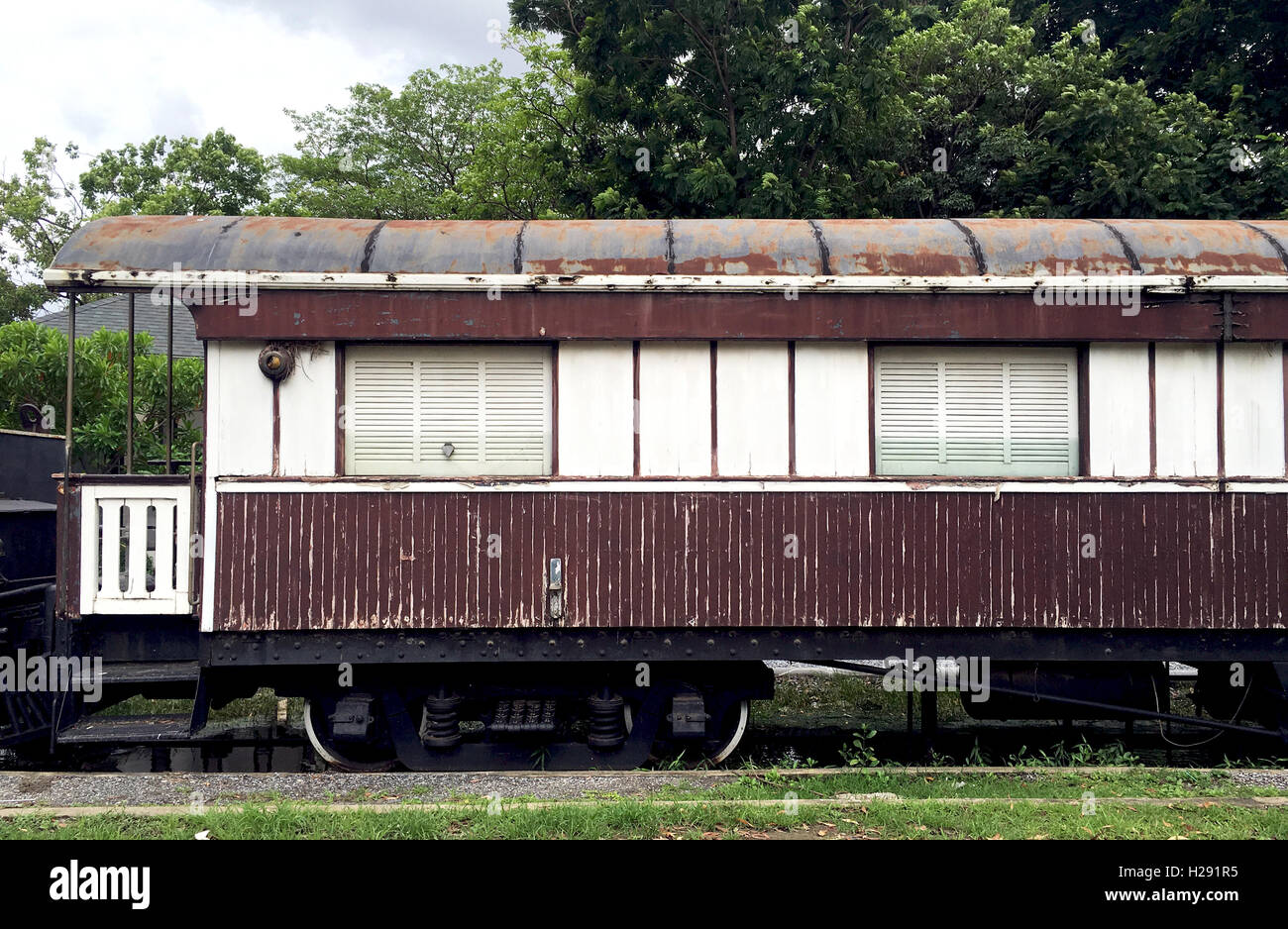 Vintage wood train railway transportation elevation in thailand Stock ...