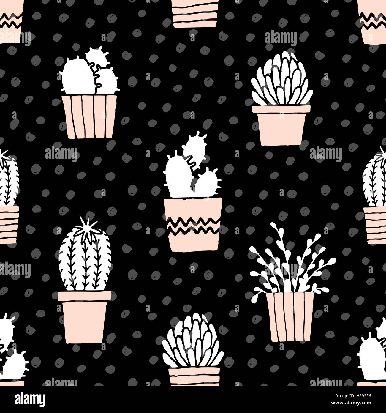 Hand drawn seamless repeating pattern with succulent plants in white ...
