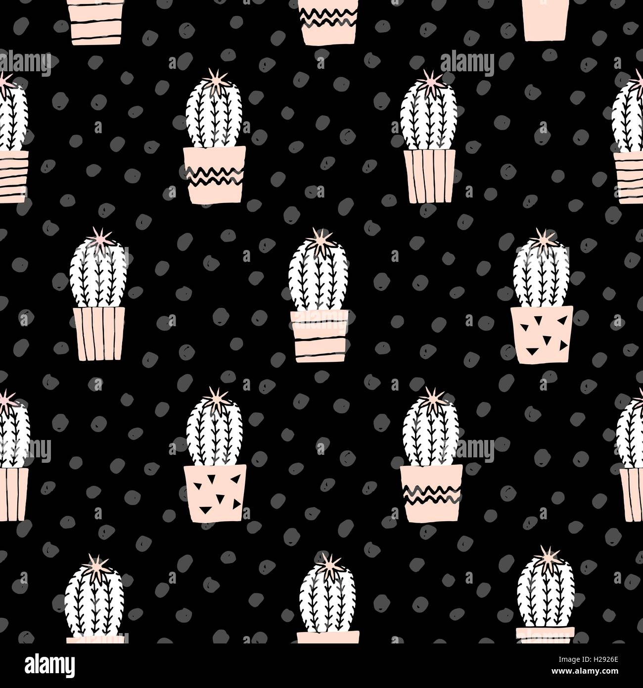 Hand drawn seamless repeating pattern with succulent plants in white ...