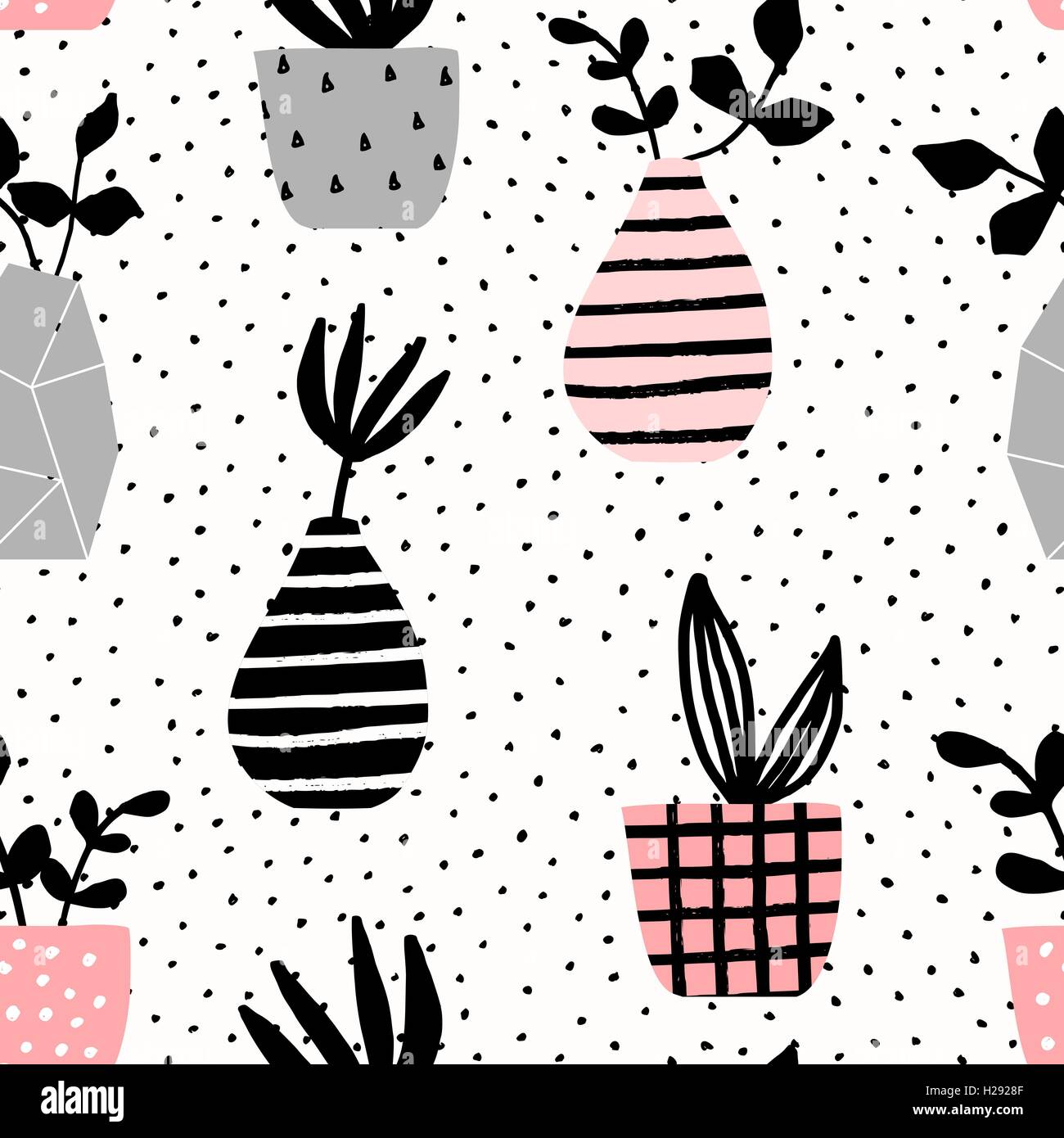 Seamless repeating pattern with vases and pots on dots texture ...