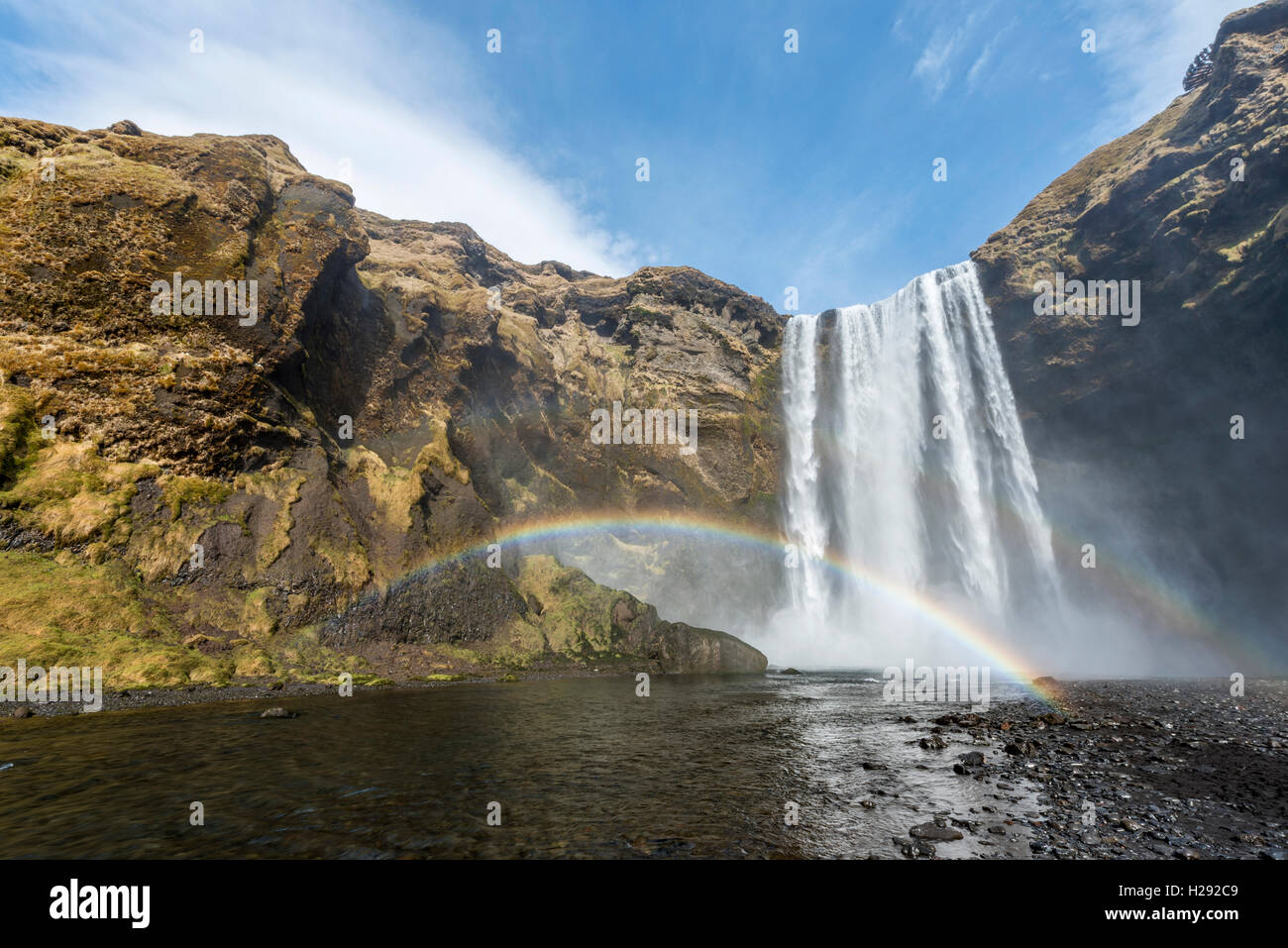Skógafoss waterfall, rainbow, Skogar, Southern Region, Iceland Stock ...