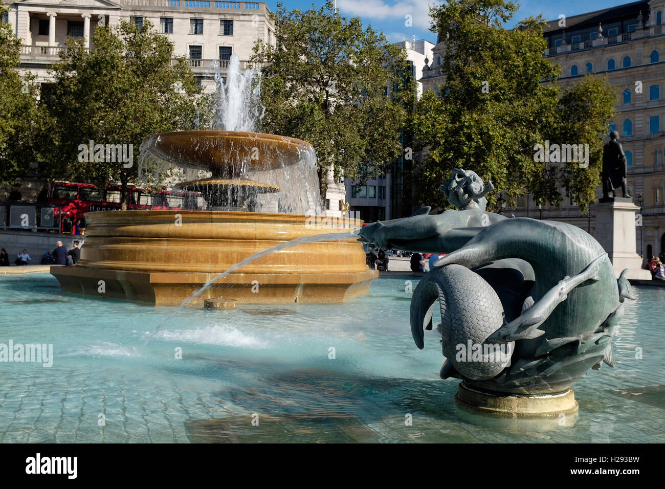 Fountain at Trafalgar Square, London, UK Stock Photo - Alamy