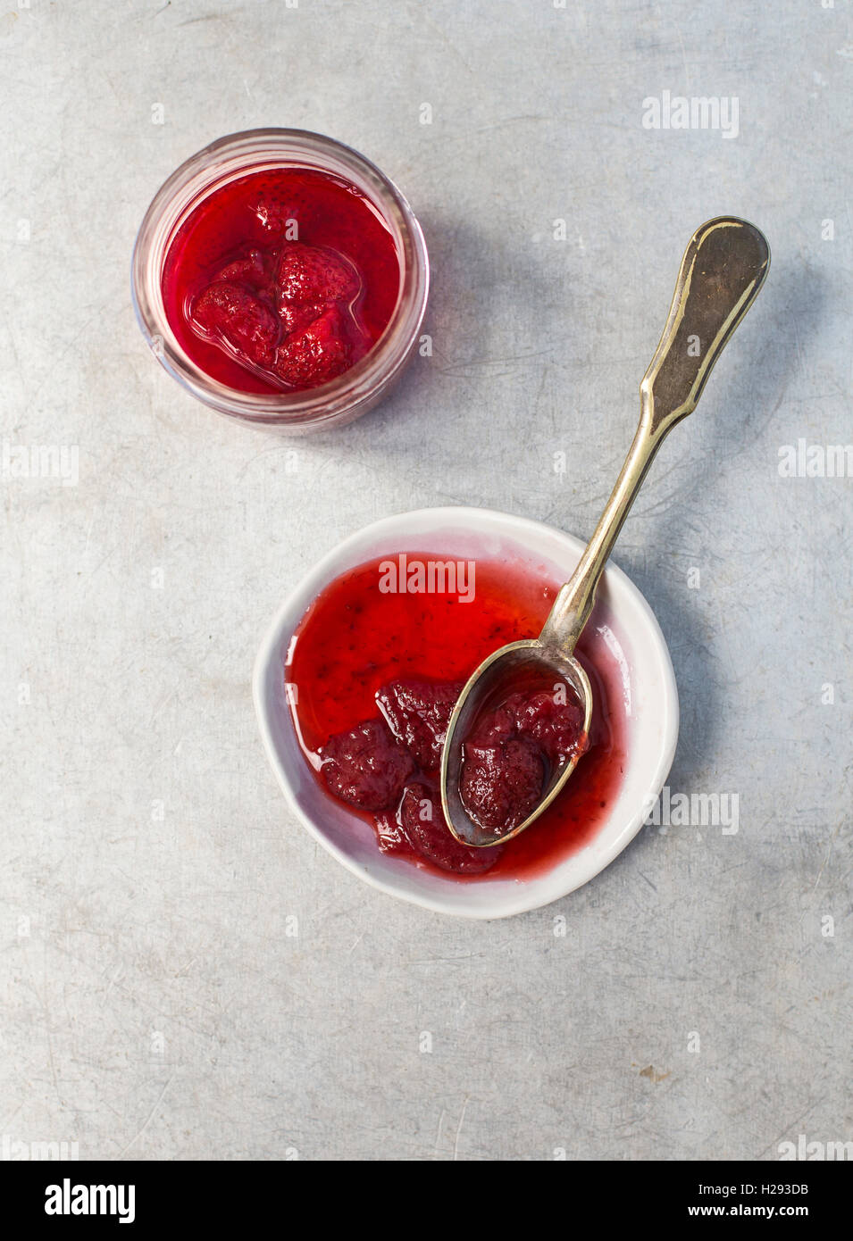 Some homemade strawberry jam shot from above Stock Photo - Alamy