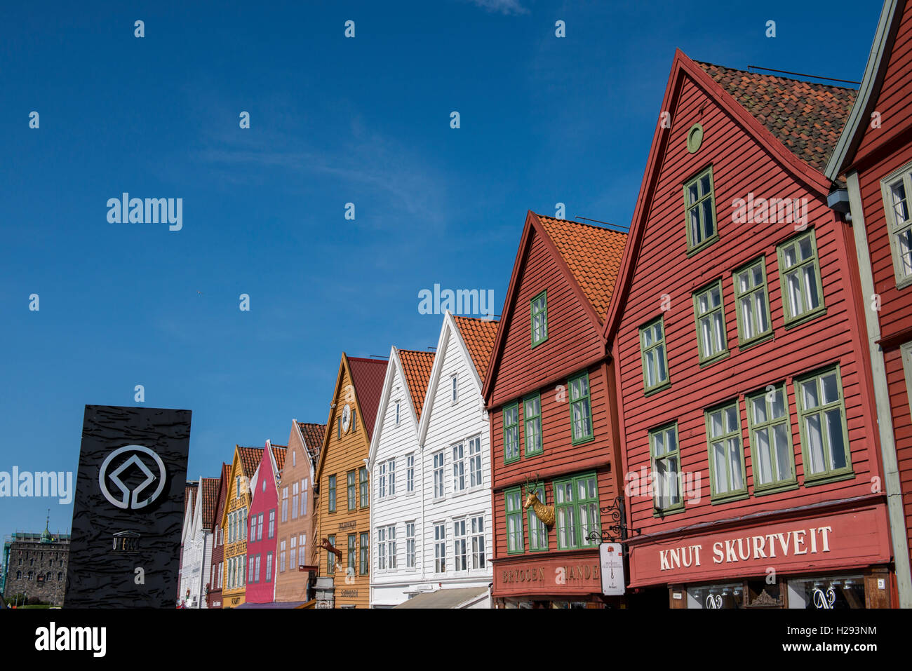 Norway, Bergen. Bryggen, historic waterfront area. Wooden historic ...