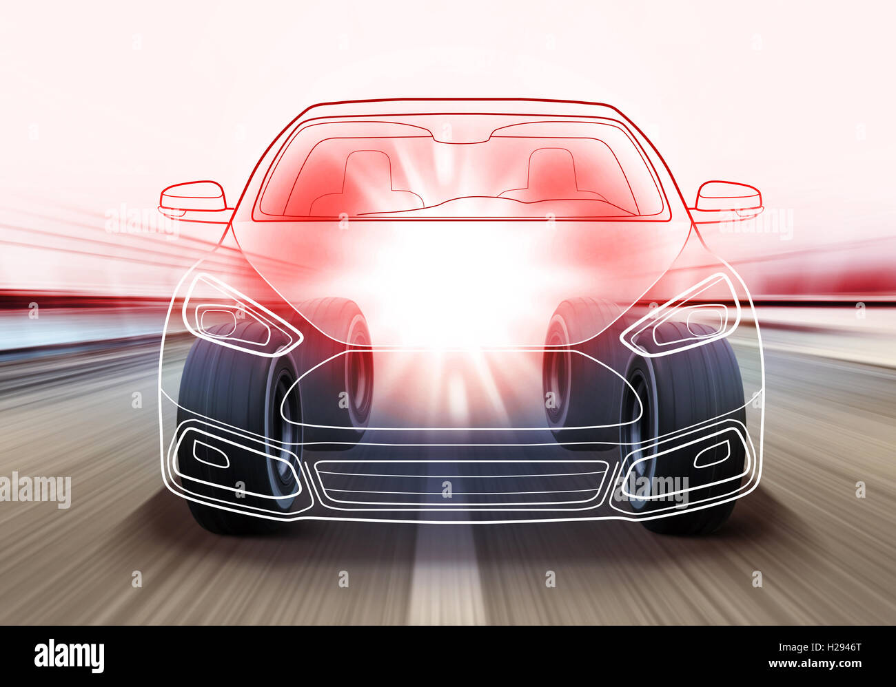 engineering of advanced car and wheels rushes on road with high speed ...