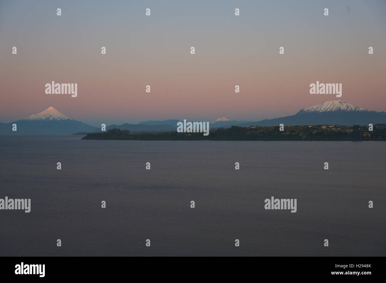 Sunset over Volcanoes Osorno and Calbuco Stock Photo - Alamy