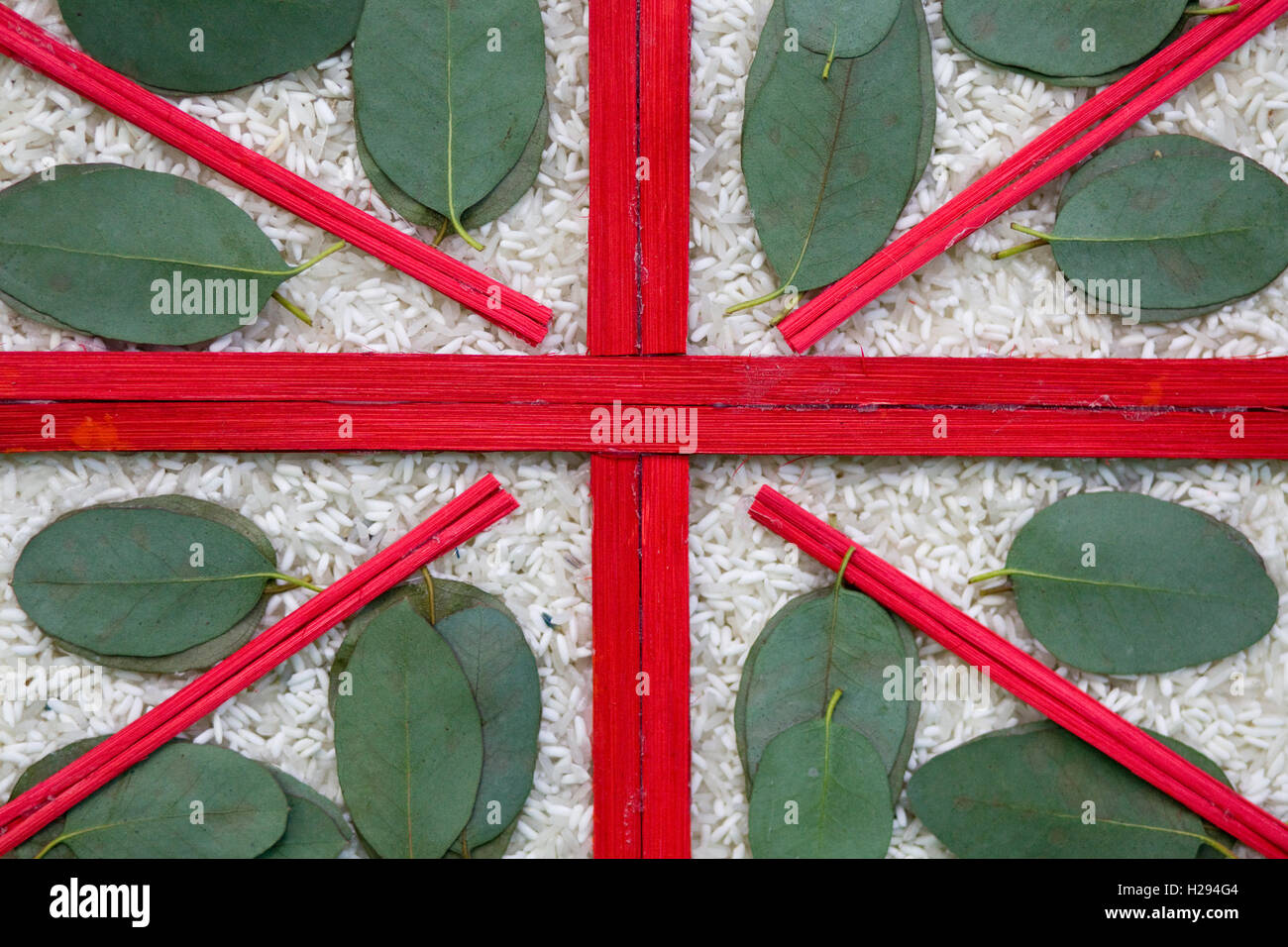 flag made from rice sticks and Eucalyptus leaves Stock Photo - Alamy