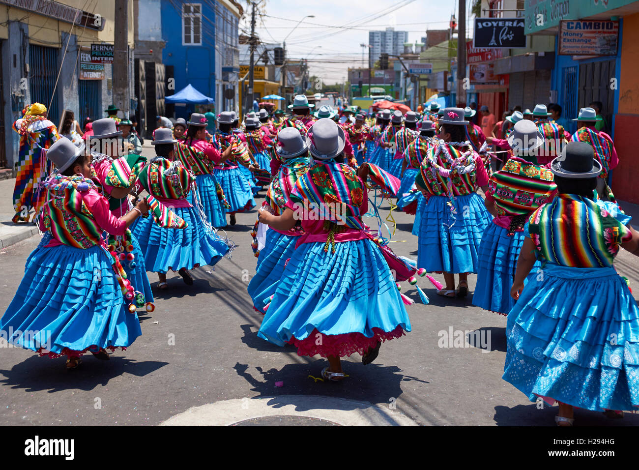 Pueblo dance group in ornate costumes performing at the annual Carnaval ...