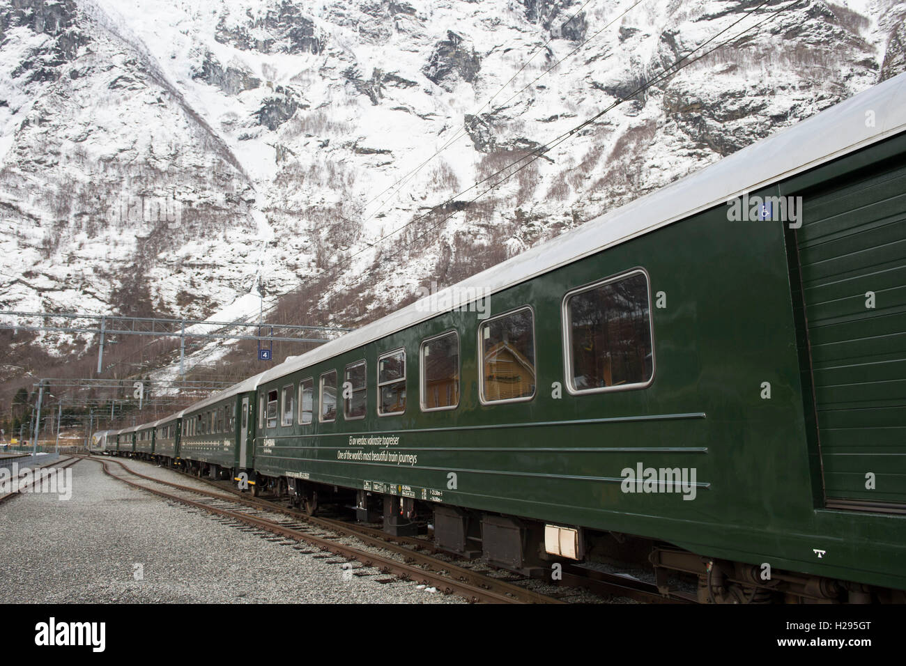 Flam railway train in Flam carriage in Flam, Aurland, Norway Stock ...