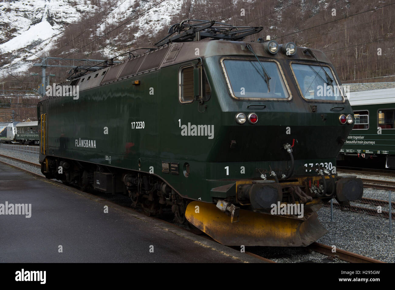 Flam railway train in Flam carriage in Flam, Aurland, Norway Stock ...