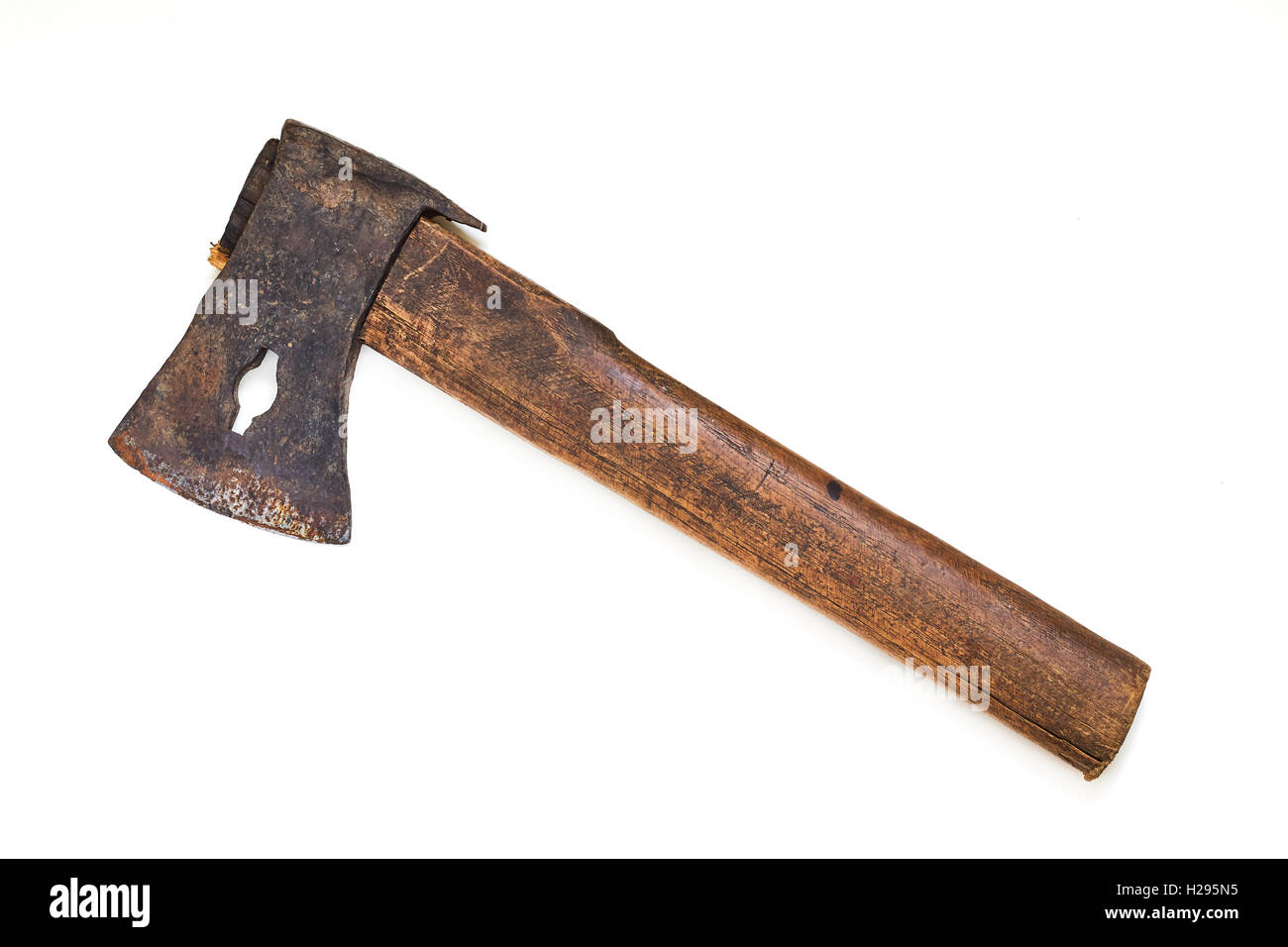 Old rustic axe with wooden handle isolated on white background Stock ...
