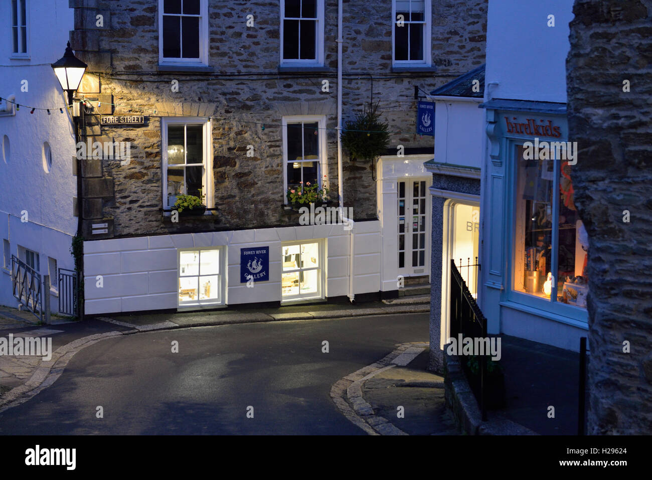 Fore Street at night Fowey Cornwall Englank UK Stock Photo - Alamy