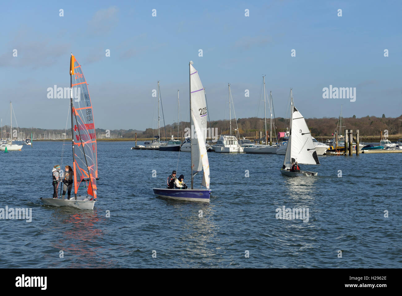 dinghy sailing Hamble River Hampshire England UK Stock Photo - Alamy