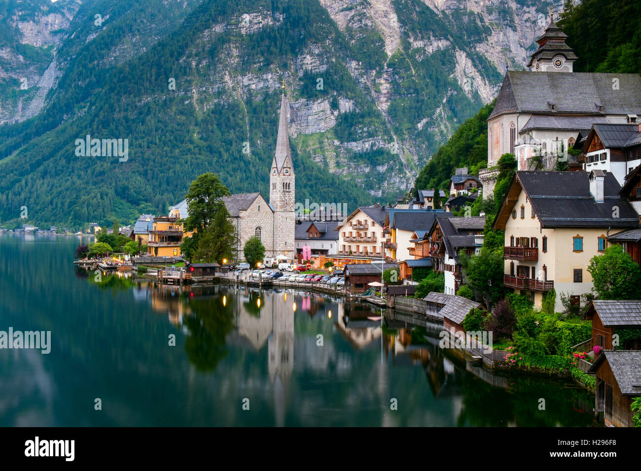 Austria Hallstatt, Classic view of Hallstat Village Stock Photo - Alamy