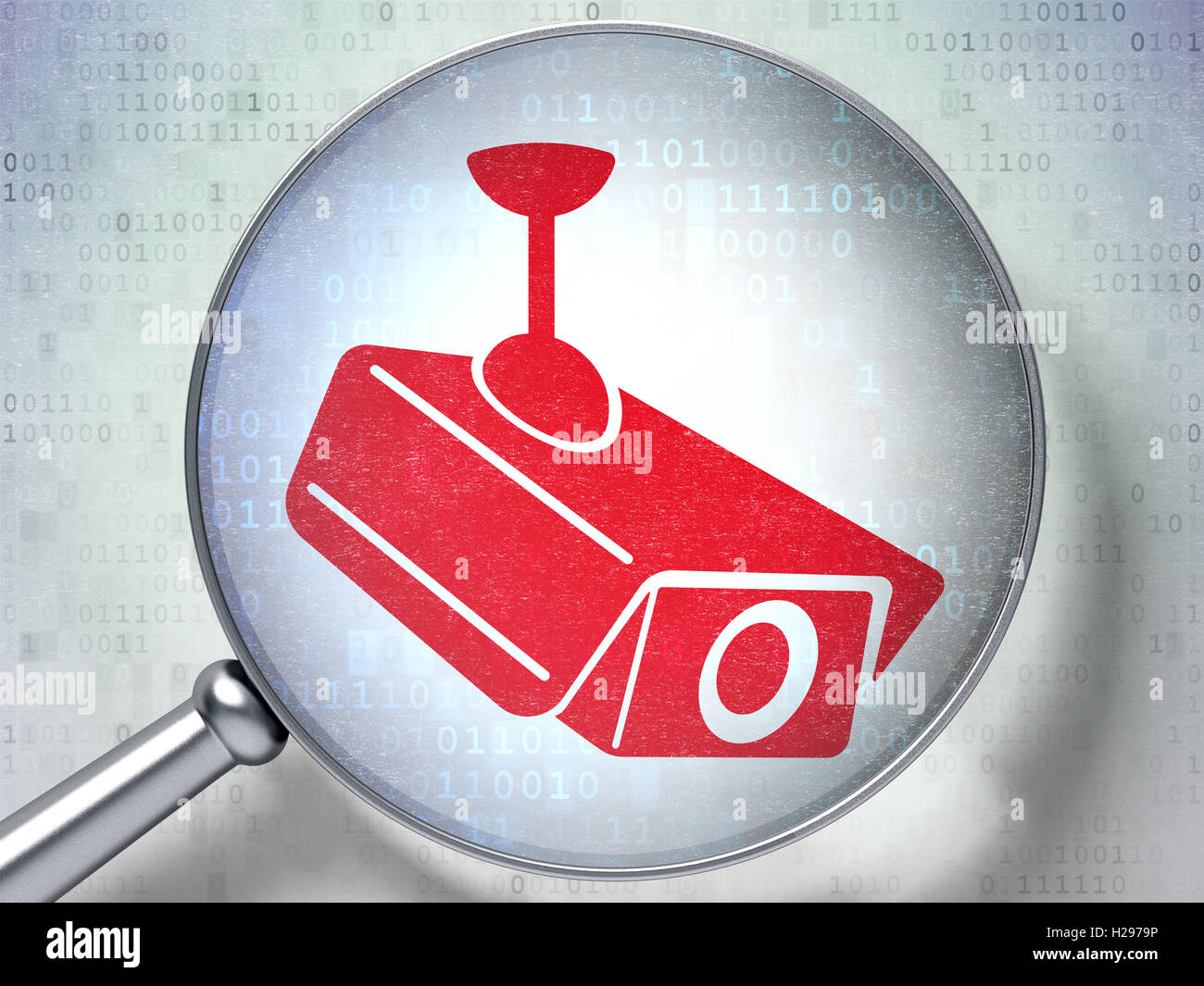 Safety concept: Cctv Camera with optical glass on digital background ...