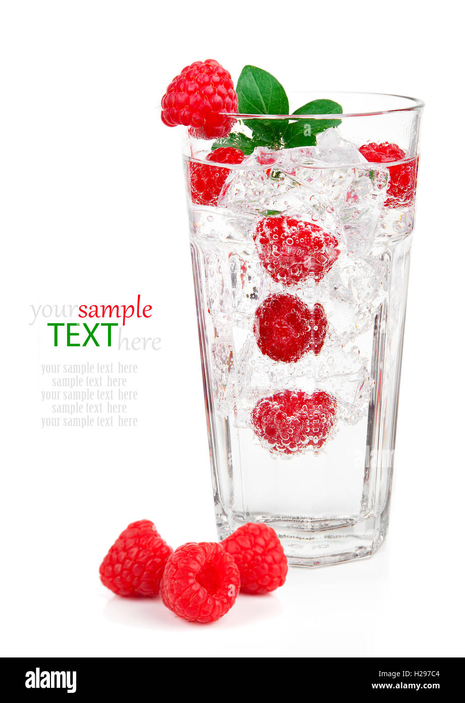 fresh cold drink water ice cubes raspberry, isolated on white ba Stock ...