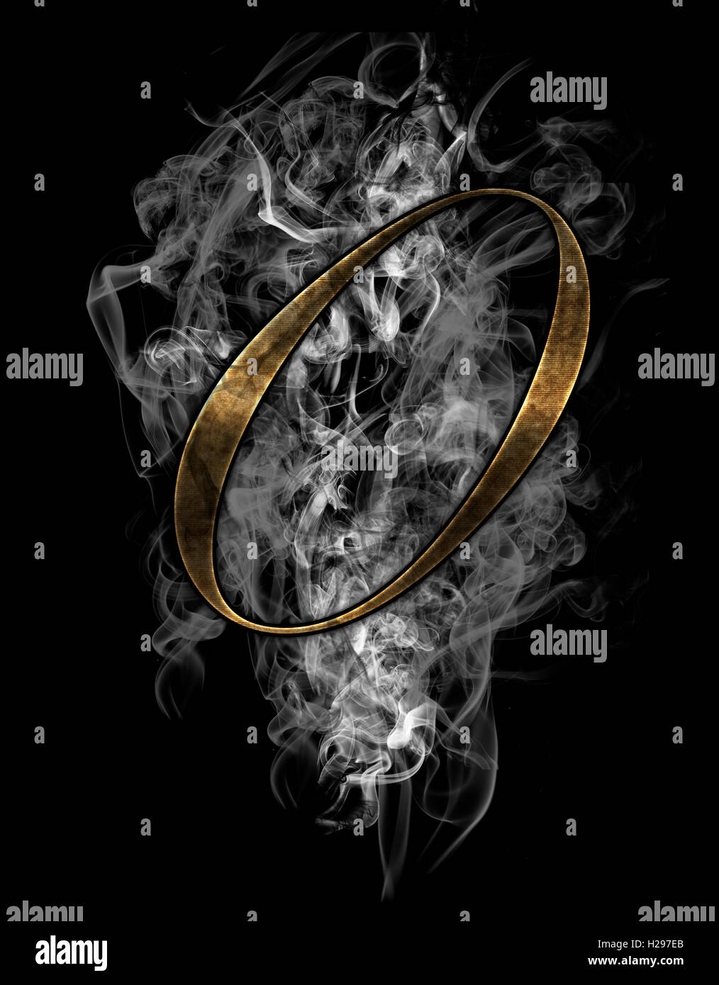 zero, illustration of number with gold effects on smoke backgro Stock ...