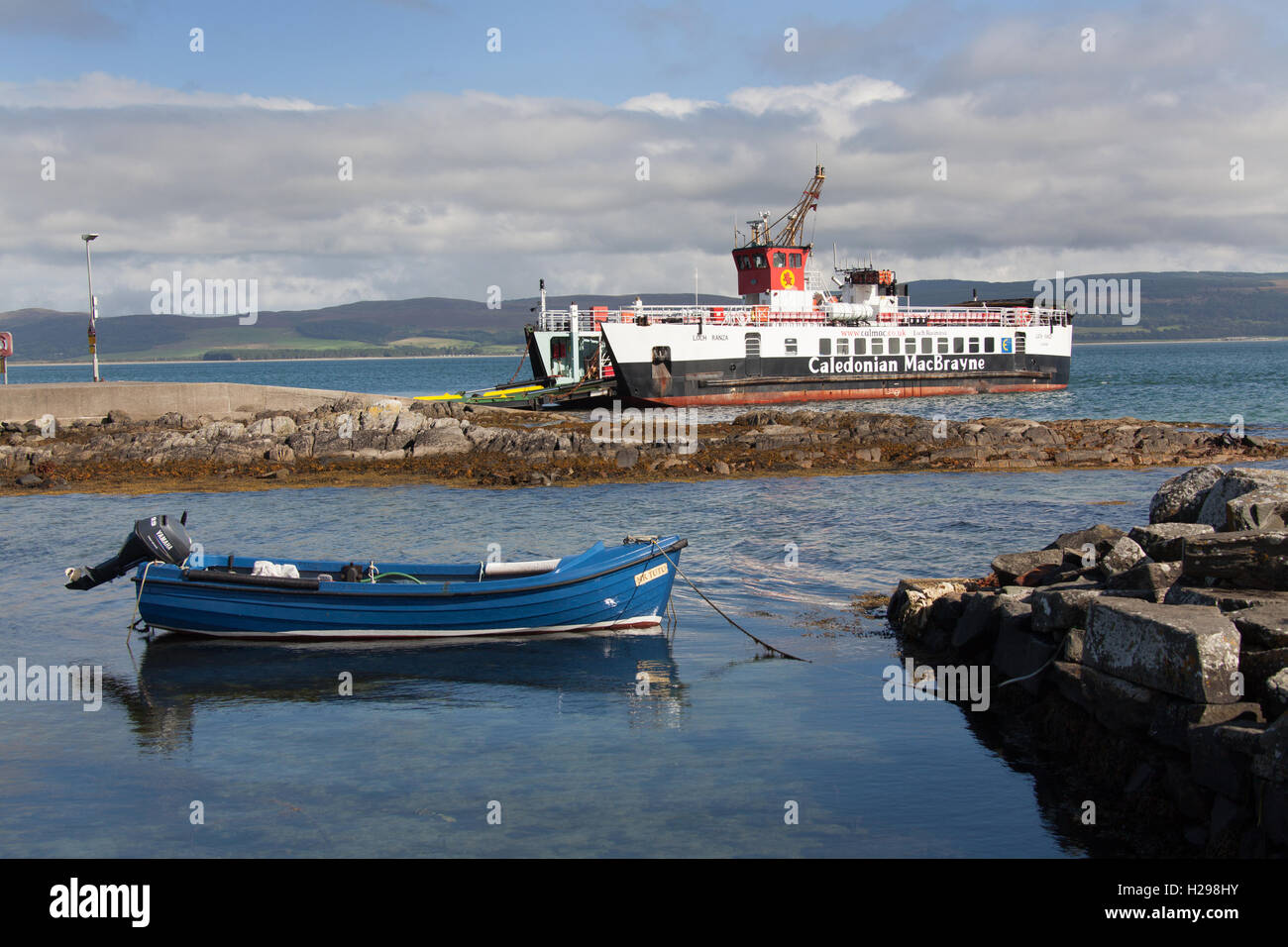 Isle of Gigha, Scotland. Picturesque view of the CalMac ferry MV Loch ...