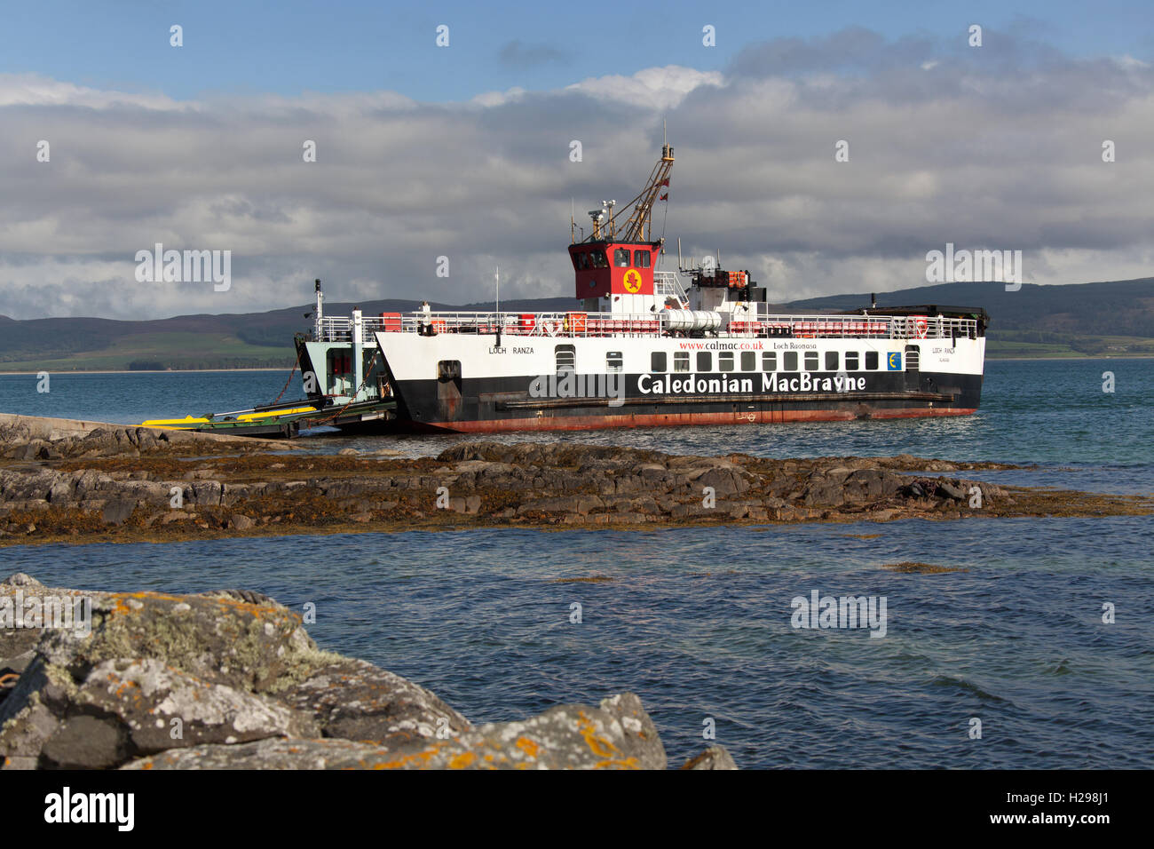 Isle of Gigha, Scotland. Picturesque view of the CalMac ferry MV Loch ...