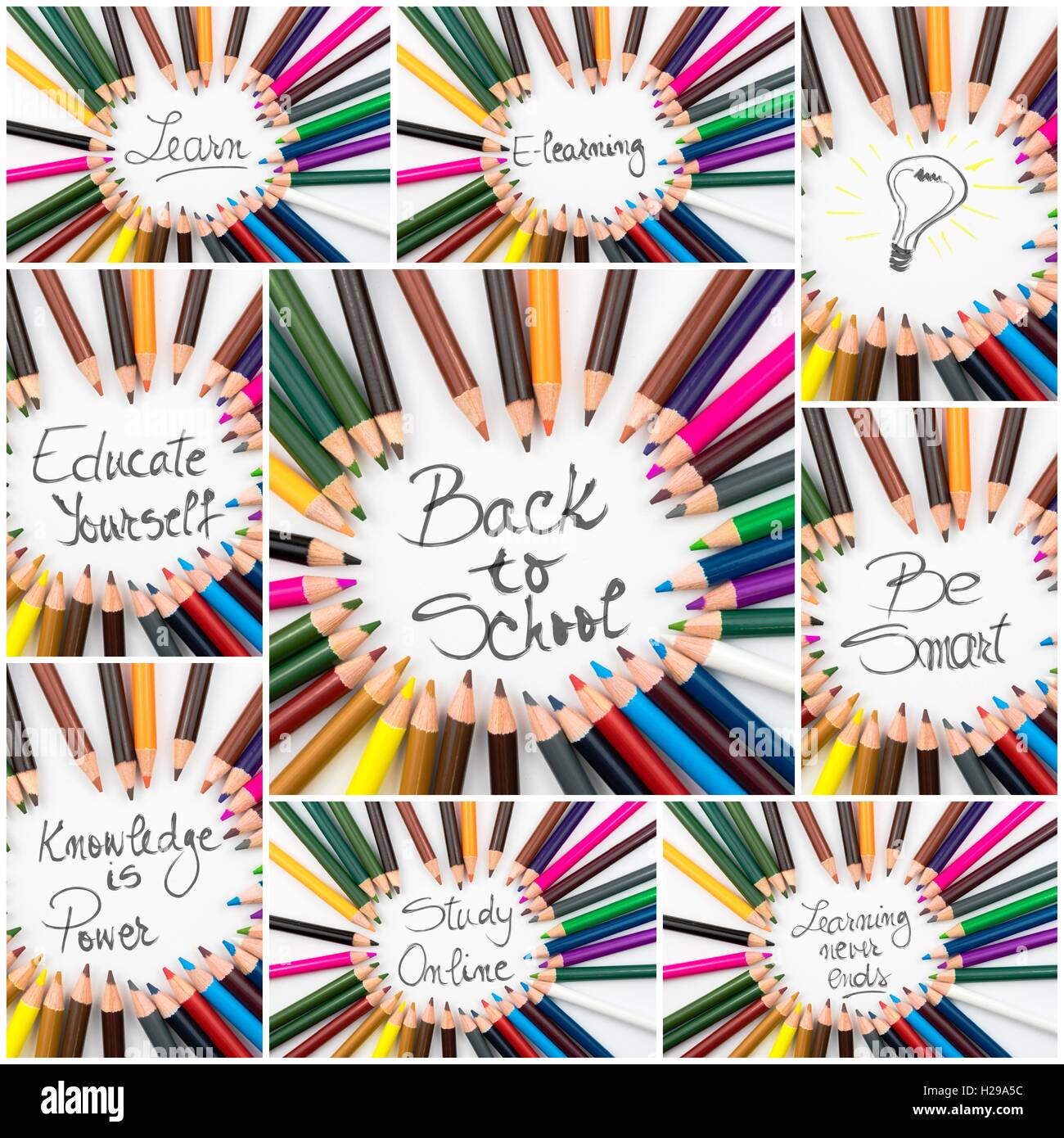 Collage colored pencils in hi-res stock photography and images - Alamy